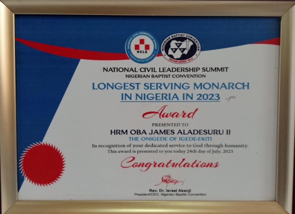 NIGERIAN Longest Reigning Monarch: HRH Oba Aladesuru, Onigede of Igede Ekiti Marks 64 Years on ...